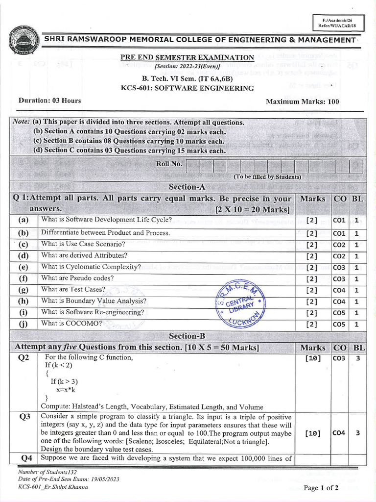 Software Engineering (KCS-601) IT 2022-23 | PDF