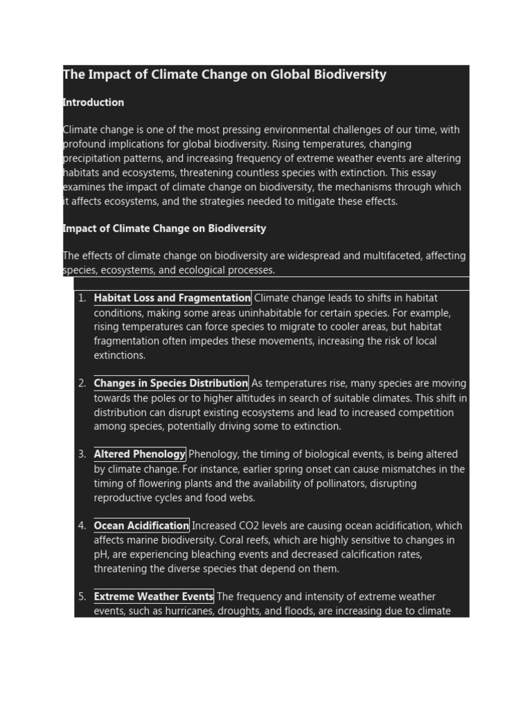 The Impact of Climate Change On Global Biodiversity | PDF | Science ...