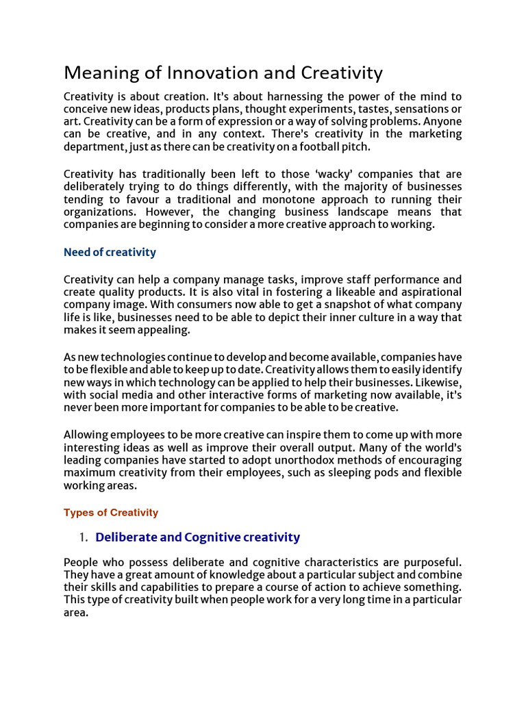 Innovation and Creativity MBA 3RD sem. | PDF | Innovation | Business Model