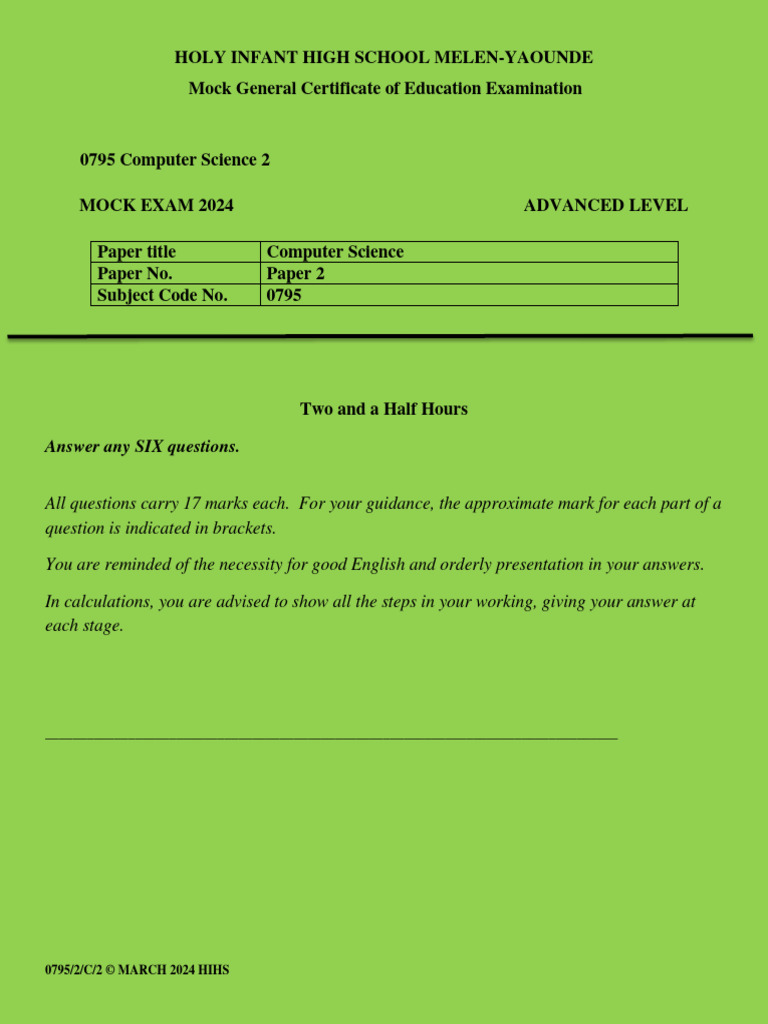 HIHS AL CSC Paper 2 2024 | PDF | Internet Protocol Suite | Osi Model
