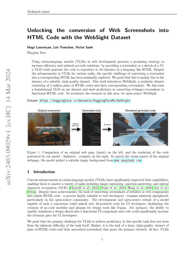 Unlocking The Conversion of Web Screenshots Into HTML Code With The WebSight Dataset | PDF ...