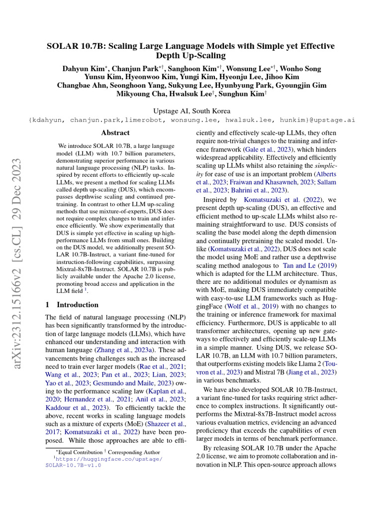 SOLAR 10.7B Scaling Large Language Models With Simple Yet Effective ... SOLAR 10.7B Scaling Large Language Models With Simple Yet Effective ...