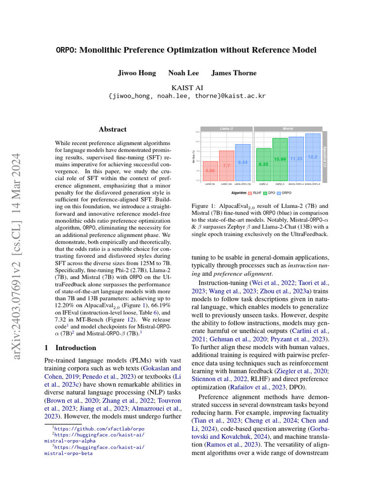 ORPO - Monolithic Preference Optimization Without Reference Model | PDF | Machine Learning ...