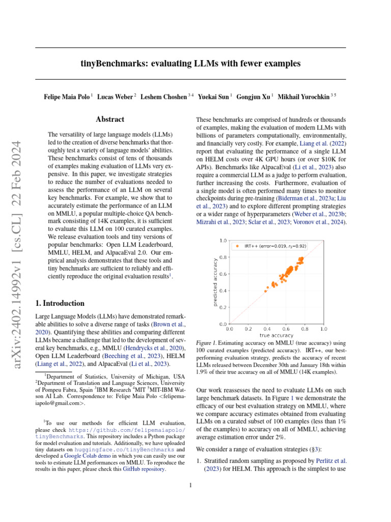 TinyBenchmarks - Evaluating LLMs With Fewer Examples | PDF | Estimator | Bias Of An Estimator