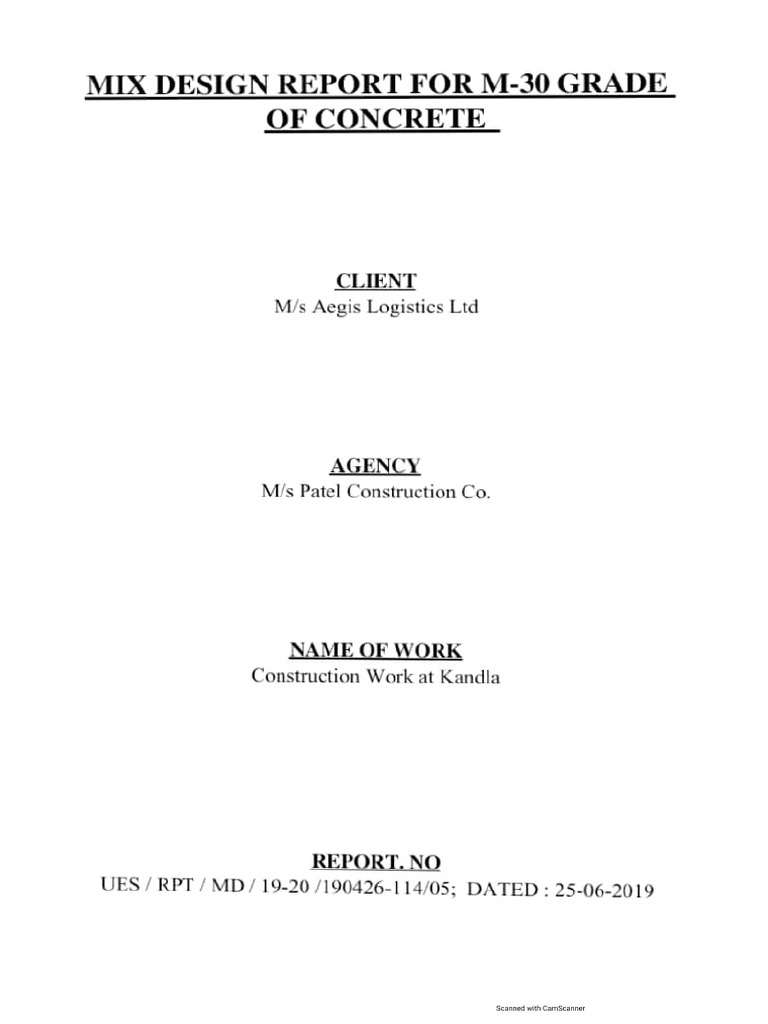 M30 Mix Design Report For Road Construction | PDF