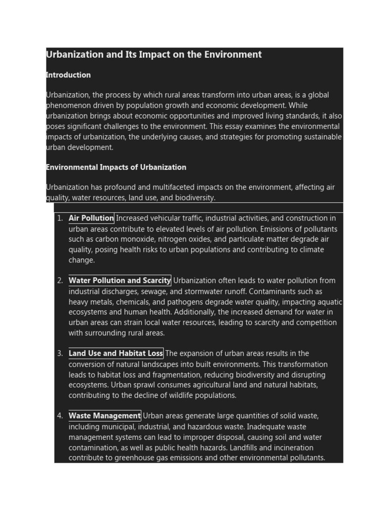 Urbanization and Its Impact On The Environment | PDF | Urbanization ...