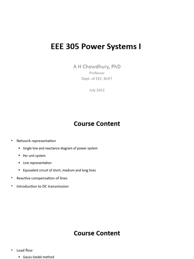 0 - EEE 305 Course Plan | PDF | Electric Power System | Electrical ...