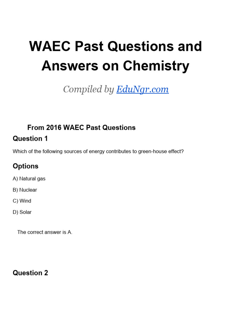 WAEC Chemistry Past Questions | PDF | Solubility | Materials