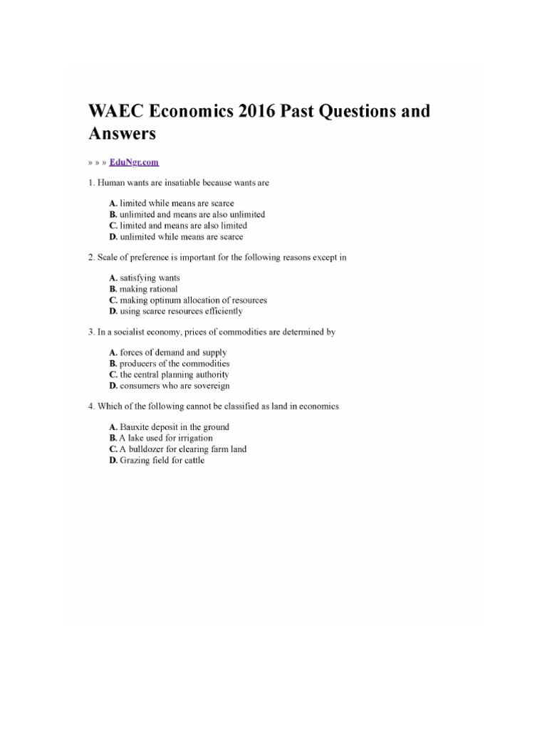 WAEC 2016 Economics Past Questions and Answers | PDF