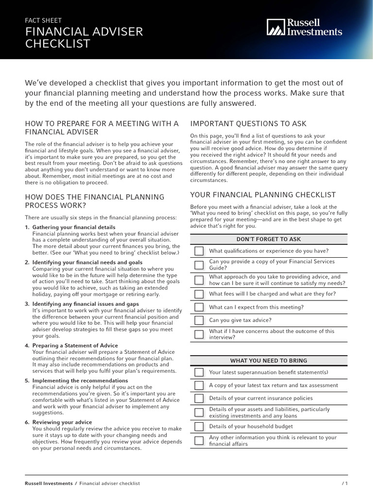 Financial Adviser Checklist | PDF | Financial Adviser | Investing