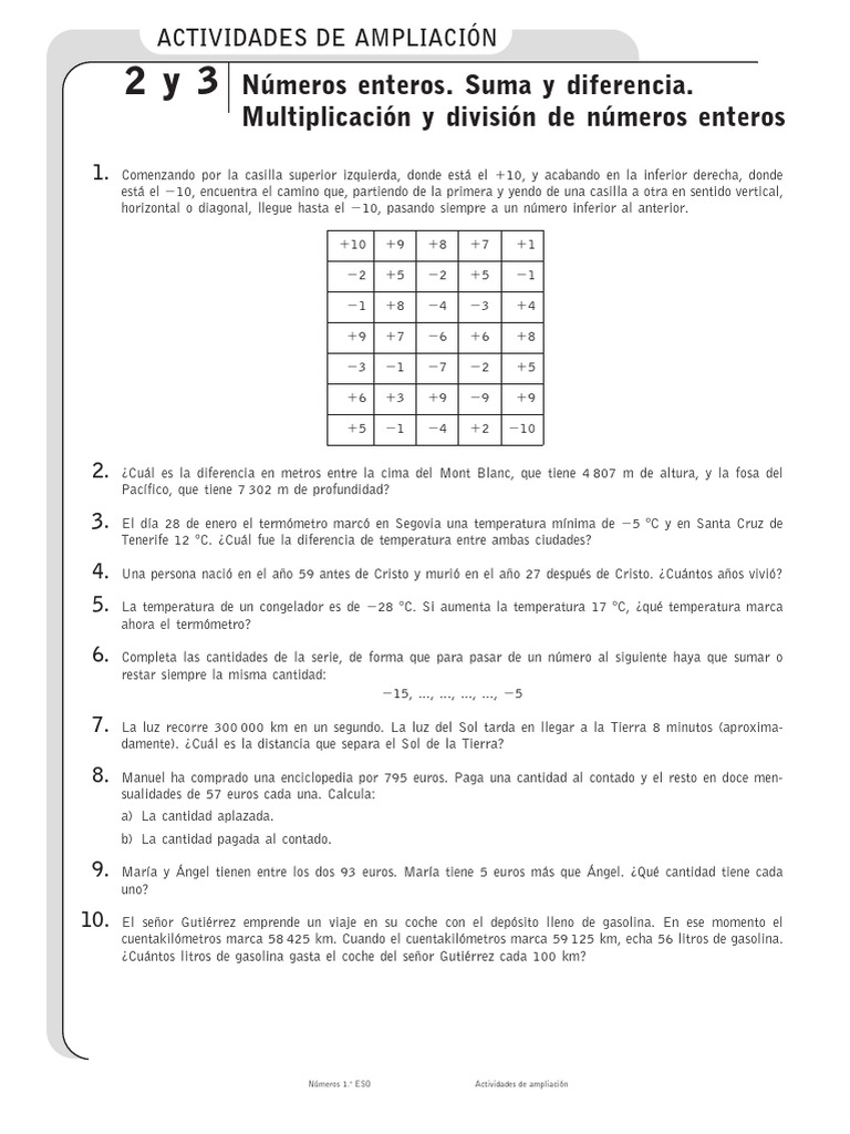13suma, Resta, Multiplicación Y División de Números Enteros2 (SM) | PDF | Métodos y materiales ...