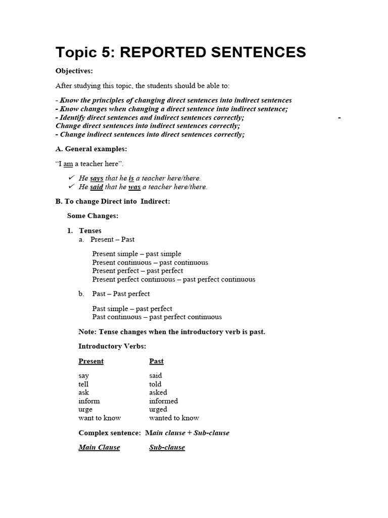 Topic 5 Reported Sentences - Mice | Download Free PDF | Question | Verb
