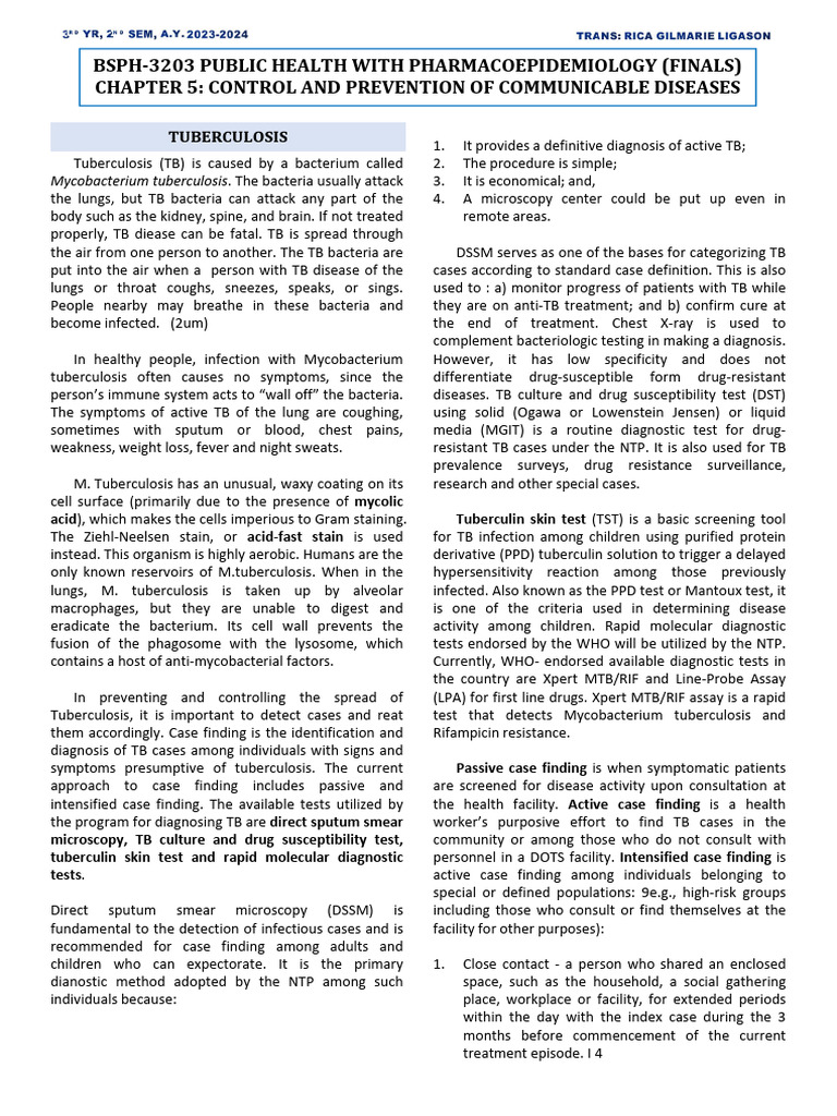 PUBLIC-HEALTH-FINALS-TB-AND-STD | PDF | Tuberculosis | Mycobacterium Tuberculosis
