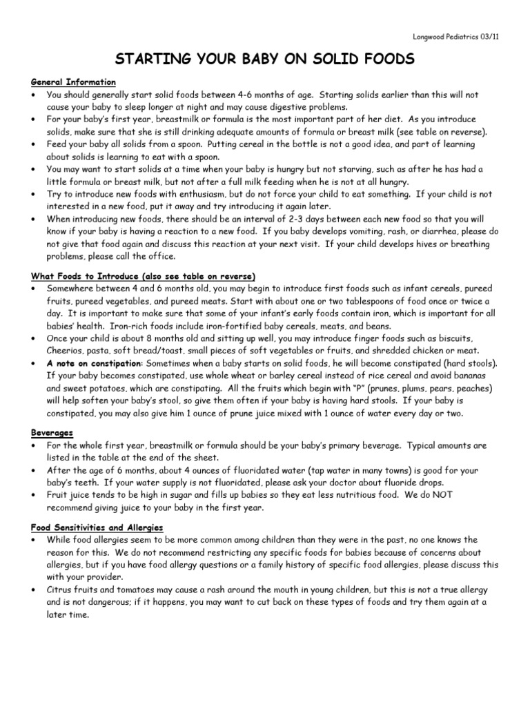 Longwood - Starting-Solid-Foods | PDF | Foods | Infants