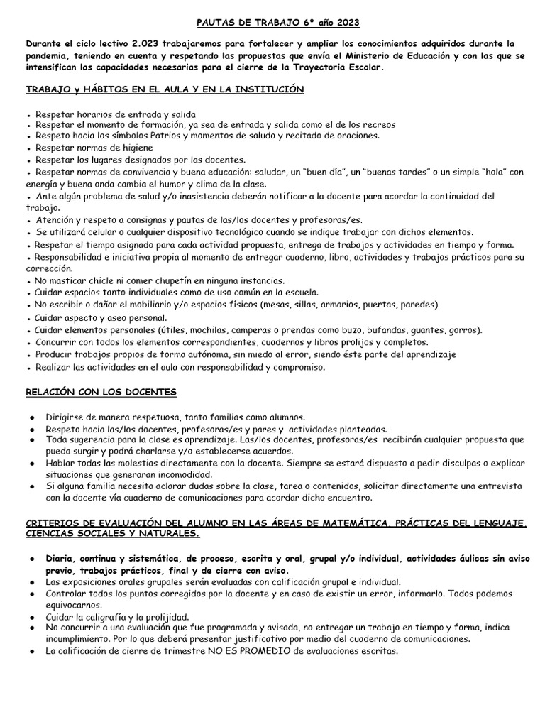 Pautas de Trabajo Tm | PDF | Evaluación | Salón de clases