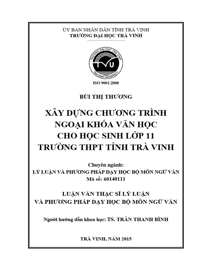 Xay Dung Chuong Trinh Ngoai Khoa Van Hoc Cho Hoc Sinh Lop 11 Truong THPT Tinh Tra Vinh 3106 | PDF