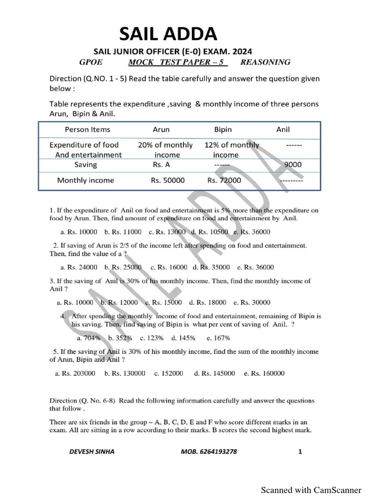 Gpoe Test Paper - 5 Sail Adda | PDF