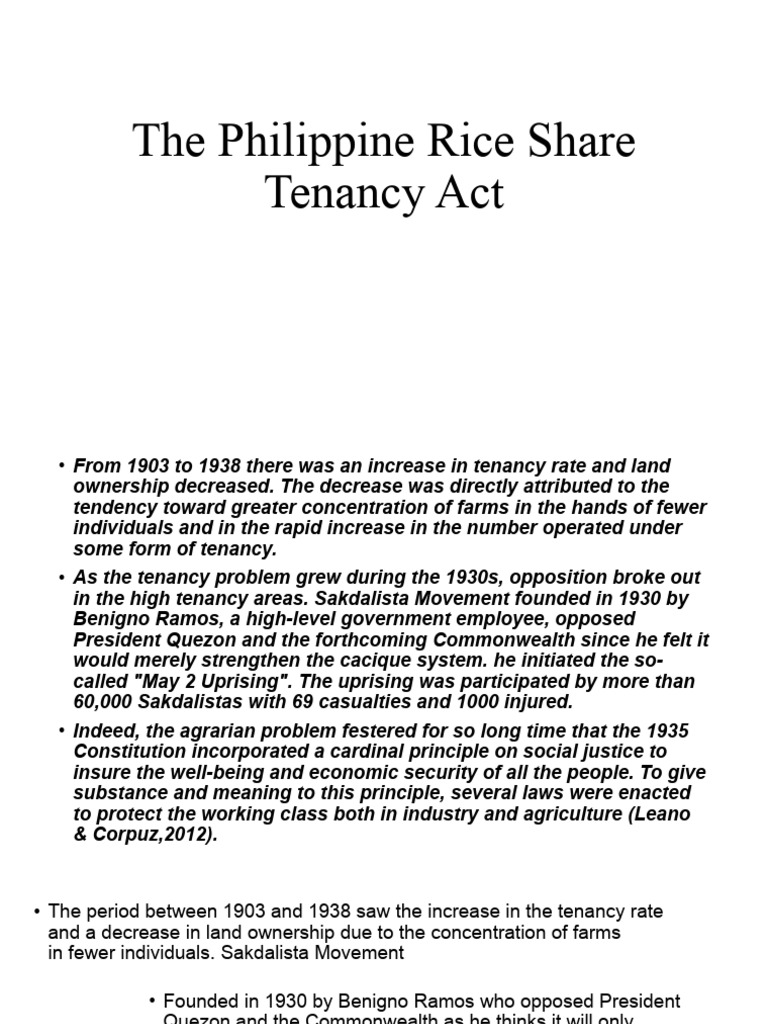 The Philippine Rice Share Tenancy Act | PDF | Leasehold Estate | Lease