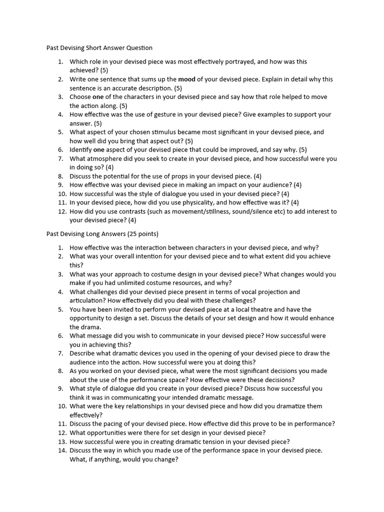 Drama Devising Questions and Insights | PDF | Actor | Body Language