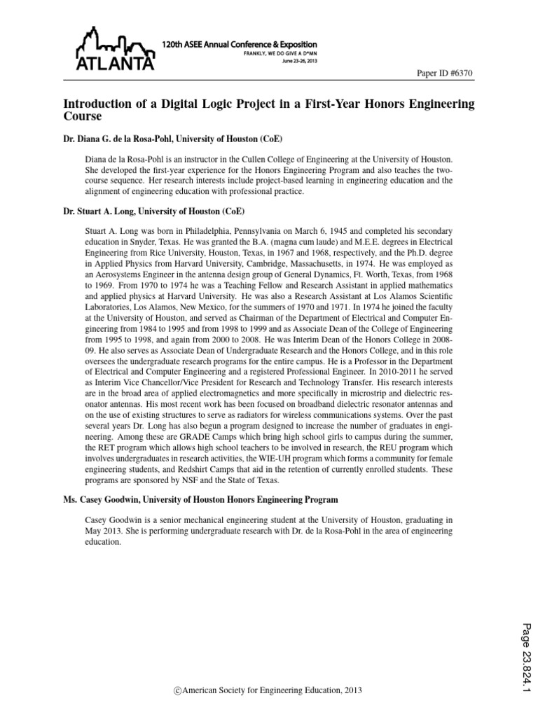 Introduction of A Digital Logic Project in A First Year Honors ...