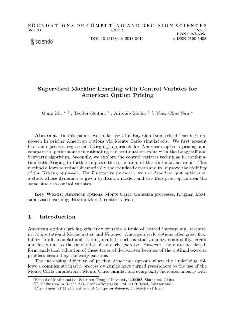 Supervised Machine Learning With Control Variates For American Option ...