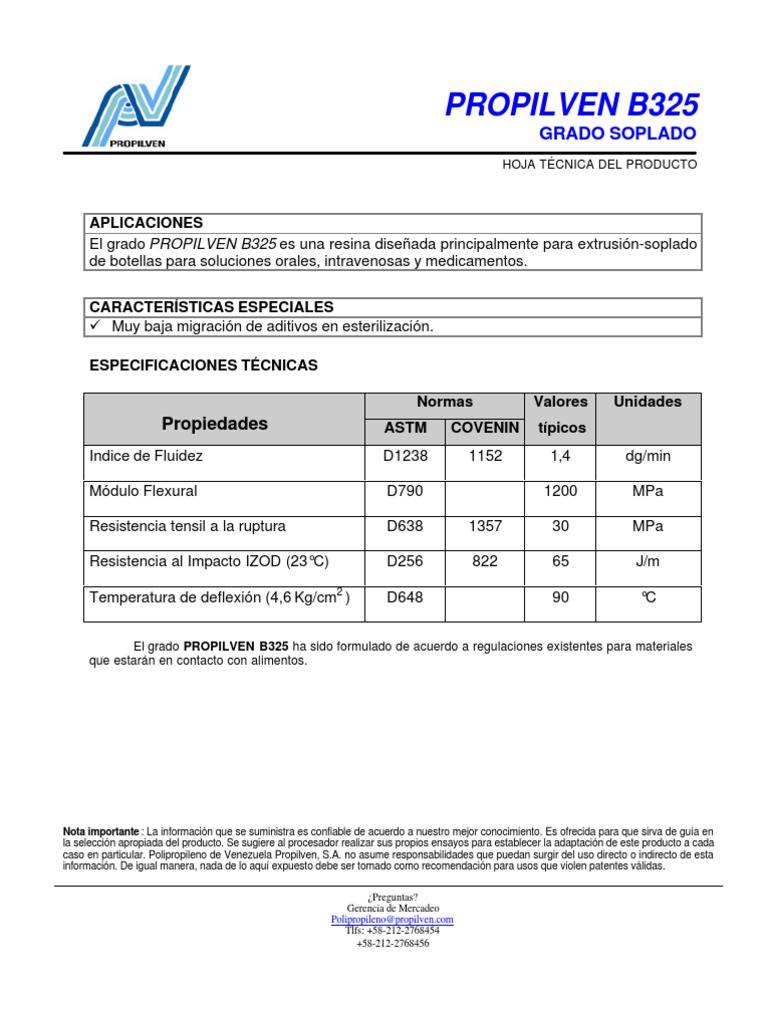 Hojas Técnicas PP Propilven 2004 | PDF | Extrusión | Alimentos