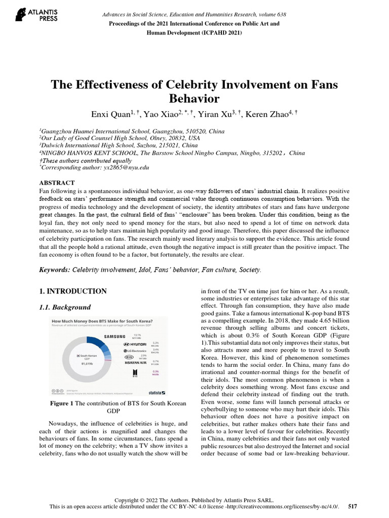 The Effectiveness of Celebrity Involvement on Fans Behavior | PDF ...
