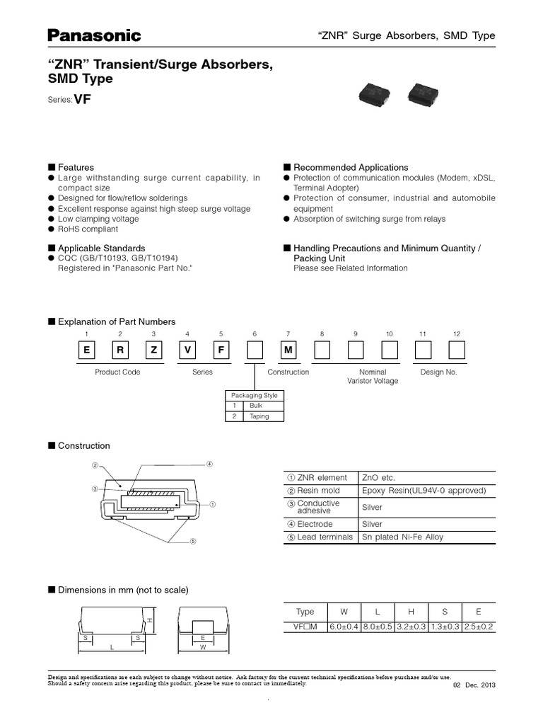 "ZNR" Transient/Surge Absorbers, SMD Type: Features Recommended ...