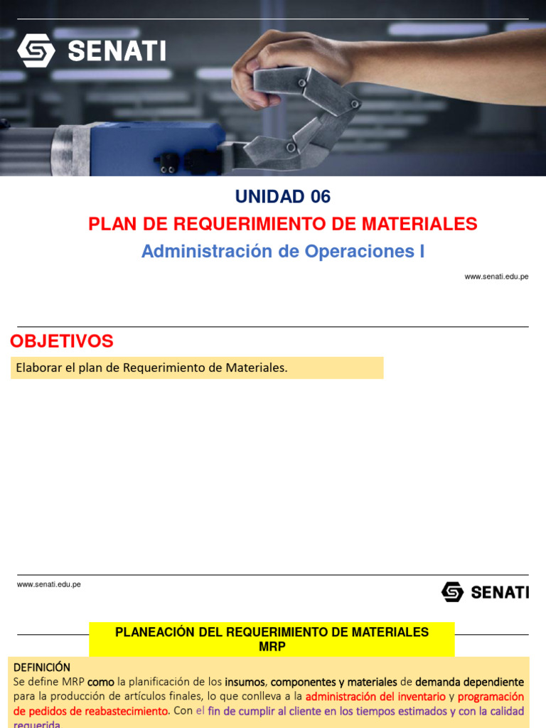 UNIDAD 06 PLAN DE REQUERIMIENTO DE MATERIALES MRP Modificado | PDF | Planificación | Business