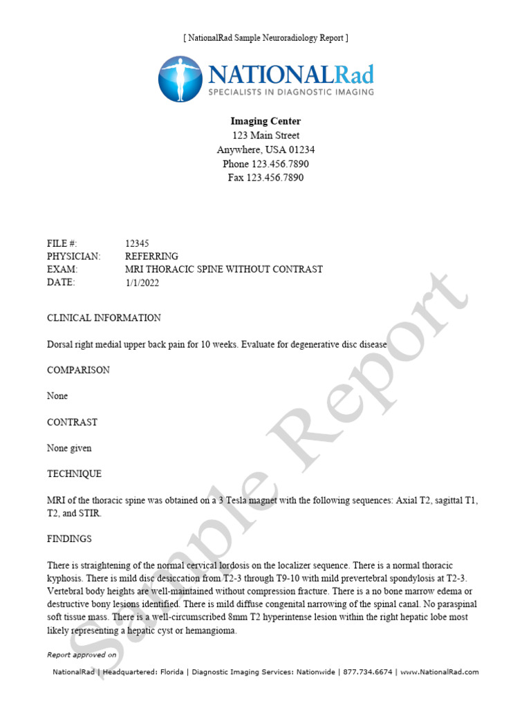 Thoracic Spine MRI Report | Download Free PDF | Vertebral Column ...