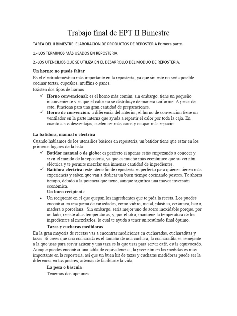 Trabajo Final de EPT II Bimestre | PDF | Postres | Confitería