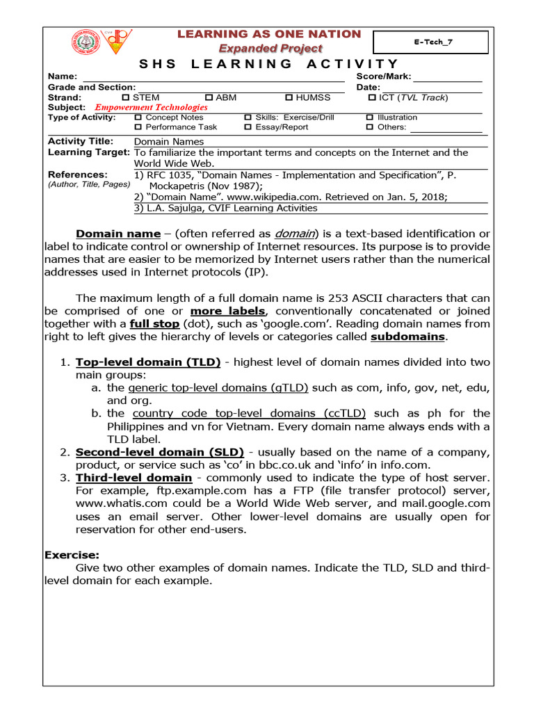 ETech LAS 7 Domain Names | PDF | Domain Name | Computer Networking