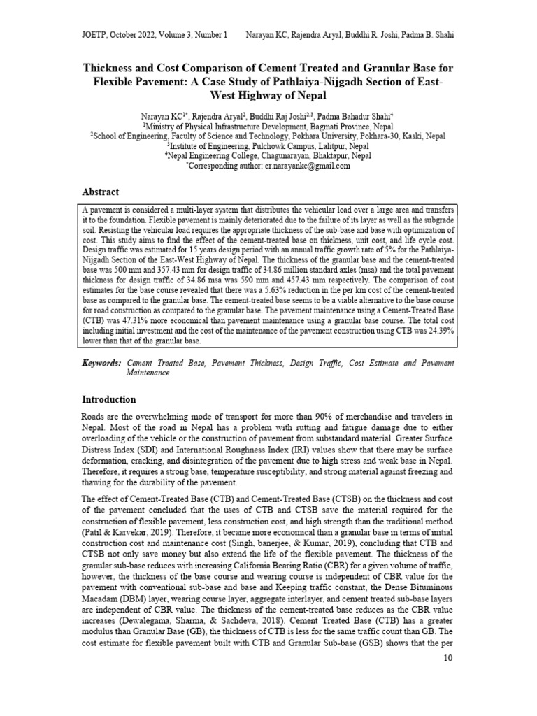 Thickness and Cost Comparison of Cement Treated and Granular Base For ...