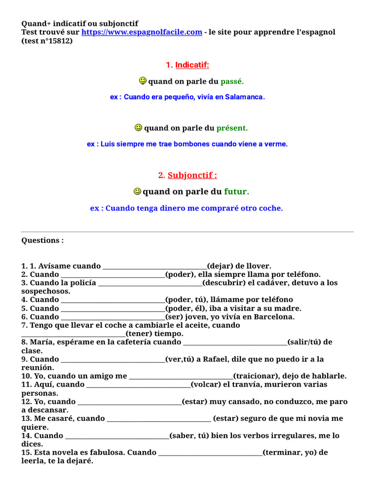 Quand+ Indicatif Ou Subjonctif | PDF