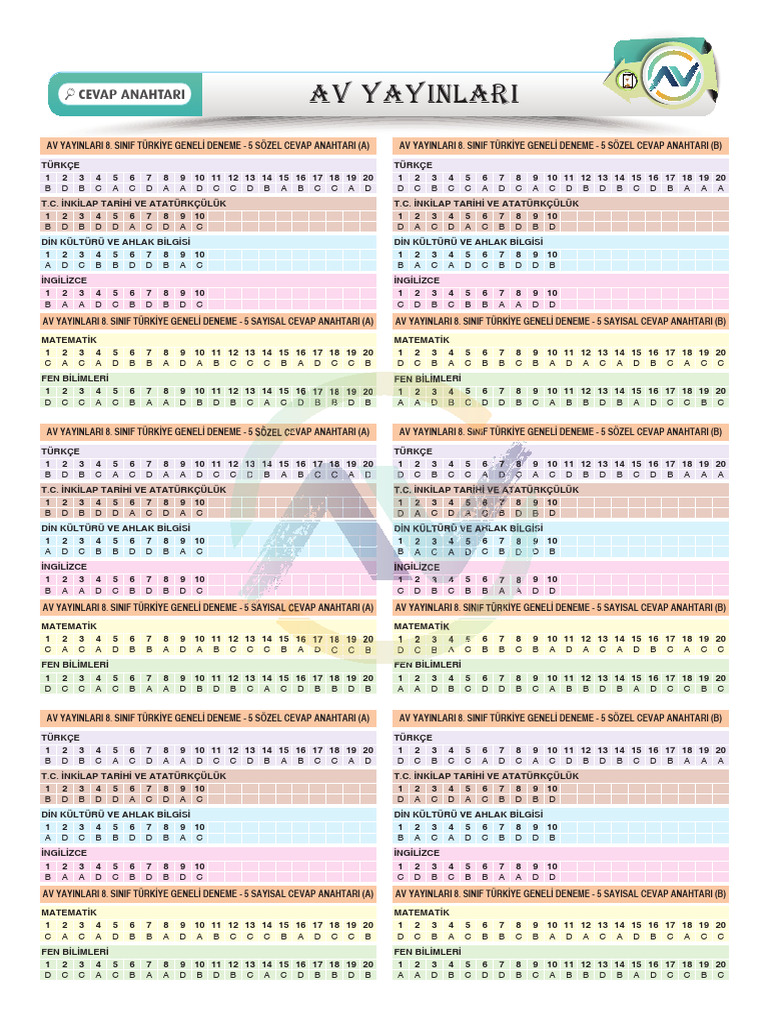 8.sınıf AV-5 Cevap Anahtarı | PDF