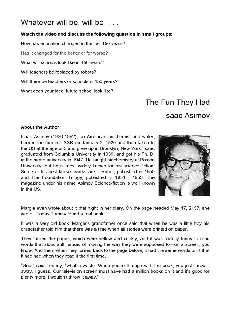 The Fun They Had - Isaac Asimov 3 | PDF | Isaac Asimov