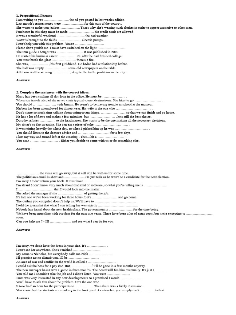 Collocations Idioms Exercises 1 | PDF