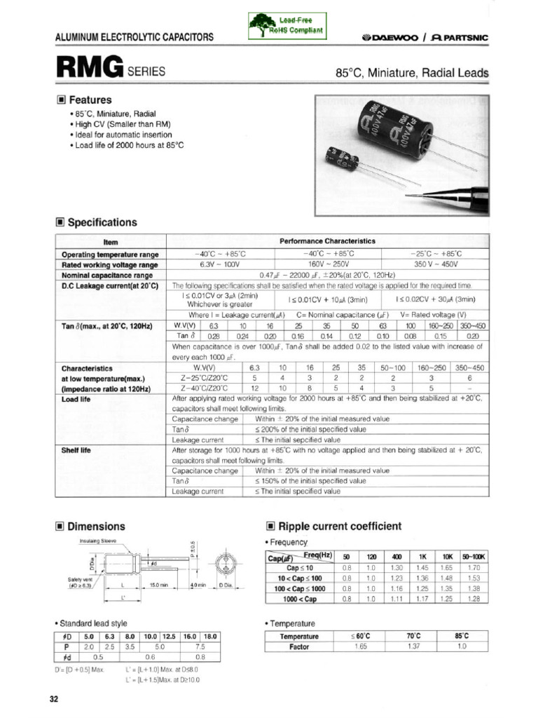 Daewoo-Partsnic (Radial Thru-Hole) RMG Series | PDF