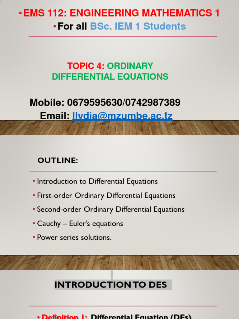 Topic 4. EMS 112-2021 | PDF | Ordinary Differential Equation | Equations