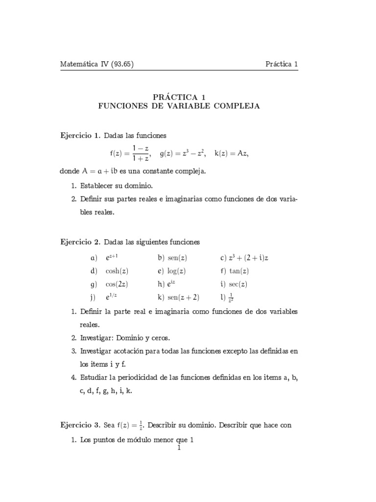 Práctica 1 - Funciones de Variable Compleja | PDF | Función holomorfa ...