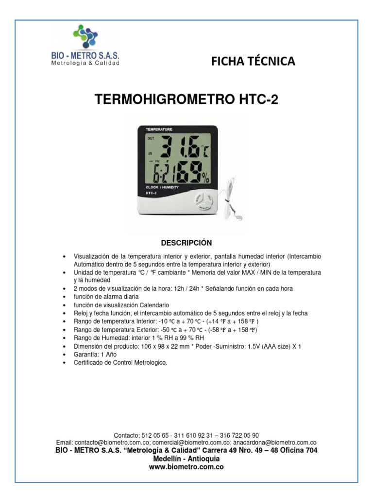 Ficha Técnica Termohigrómetro HTC-2 | PDF