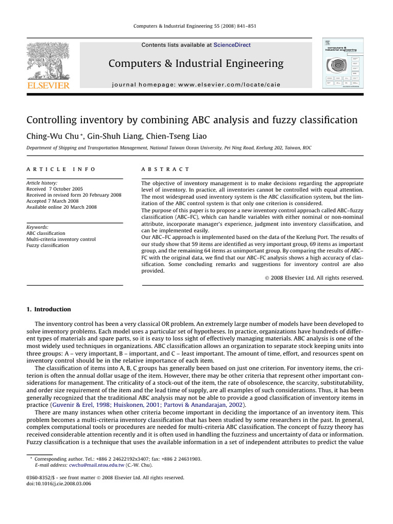 Controlling Inventory by Combining ABC A | PDF | Statistical Classification | Methodology
