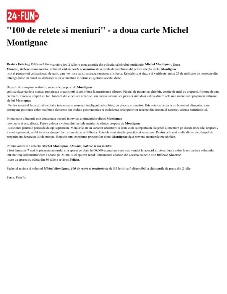 100 de Retete Si Meniuri A Doua Carte Michel Montignac | PDF