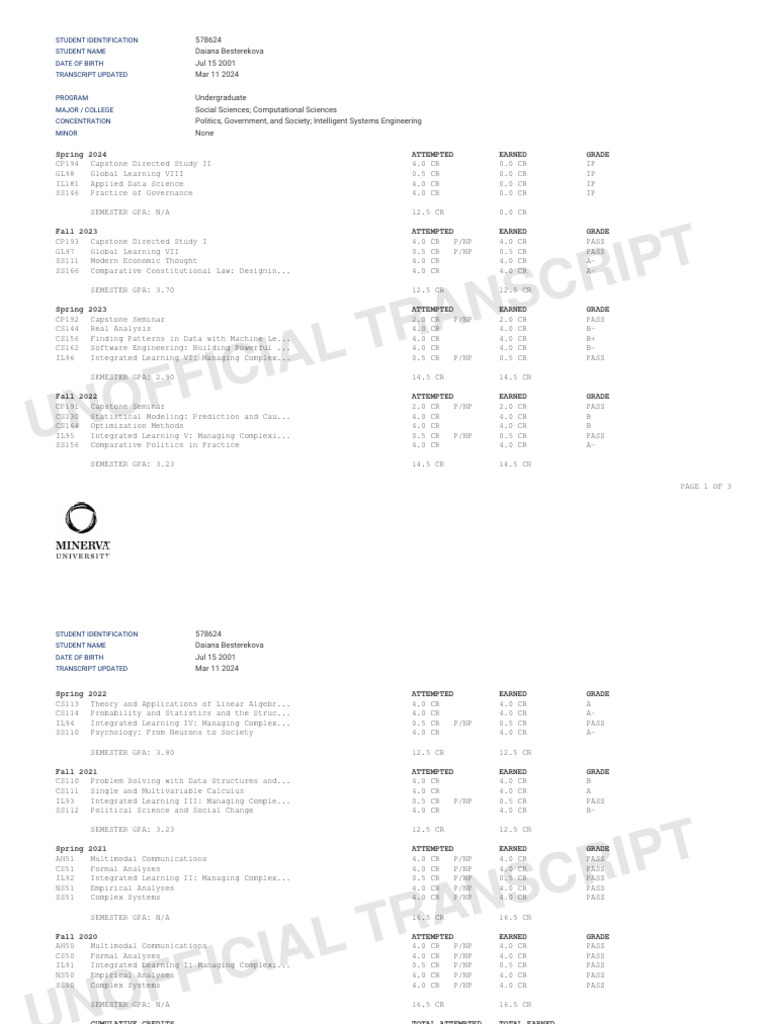 Transcript | Download Free PDF | Course Credit | Applied Mathematics