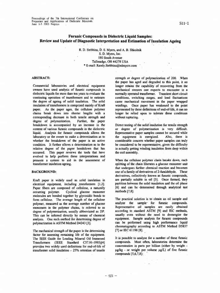 Furanic Compounds in Dielectric Liquid Samples Review and Update | PDF ...