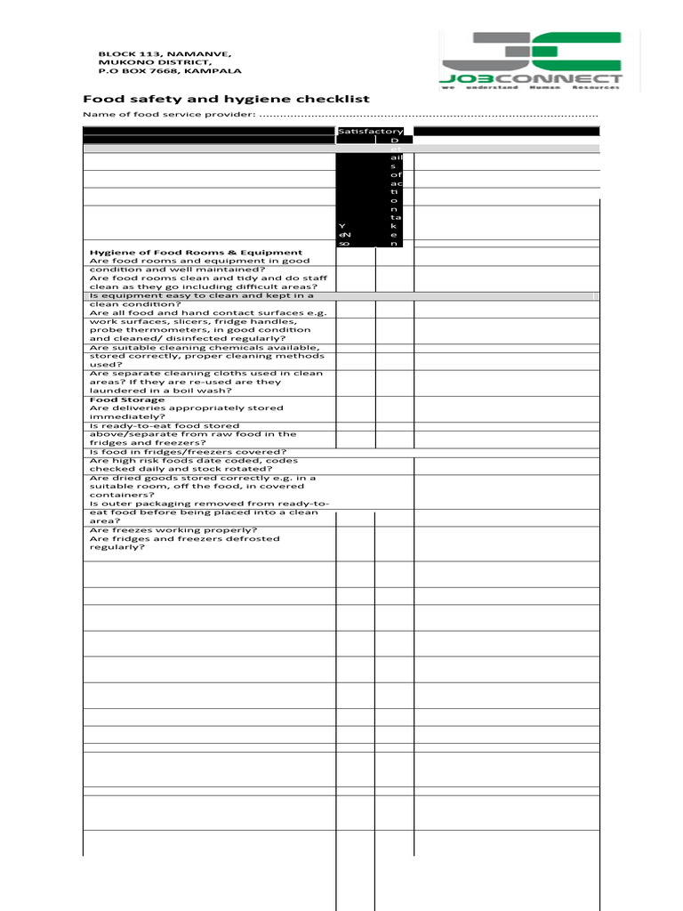 Food Safety and Hygiene Checklist | PDF | Hygiene | Hand Washing