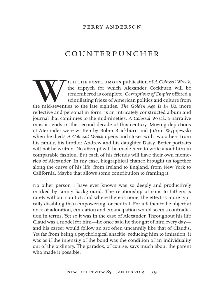 Perry Anderson, Counterpuncher, NLR 85, January February 2014 | PDF ...