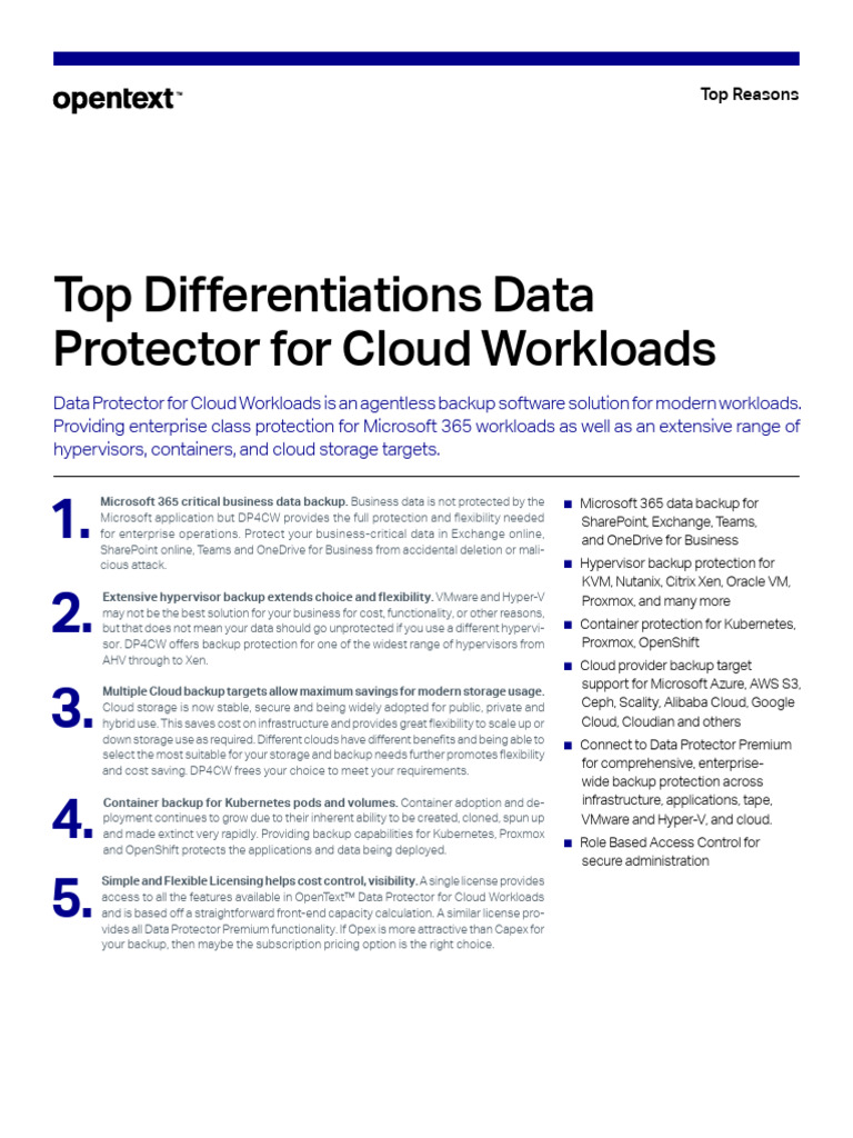 Top Differentiations Data Protector For Cloud Workloads | PDF | Cloud Computing | Backup