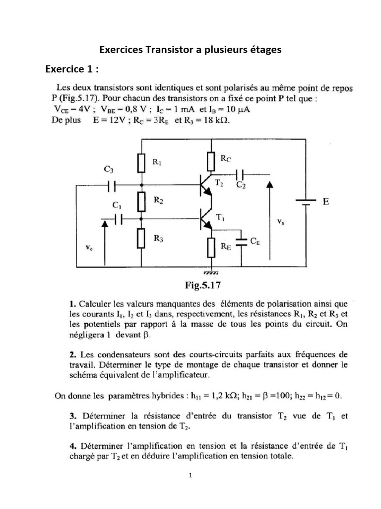 Exercices corrigés sur les transistors | PDF