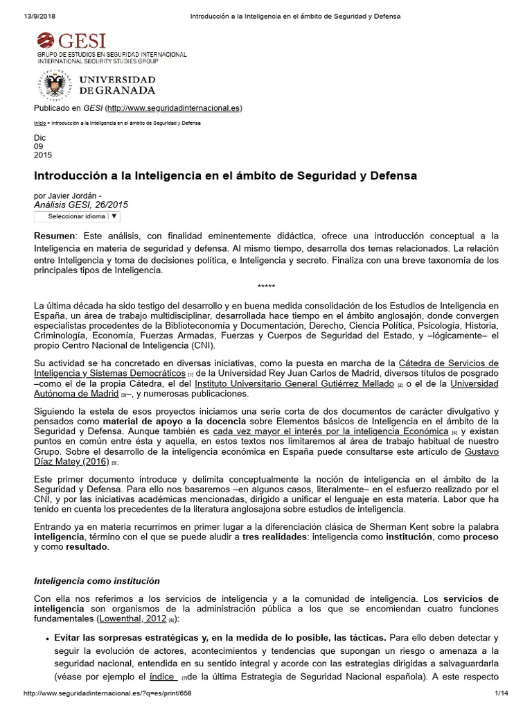 Unidad 3 Introducción A La Inteligencia en El Ámbito de Seguridad y Defensa | PDF | Inteligencia ...